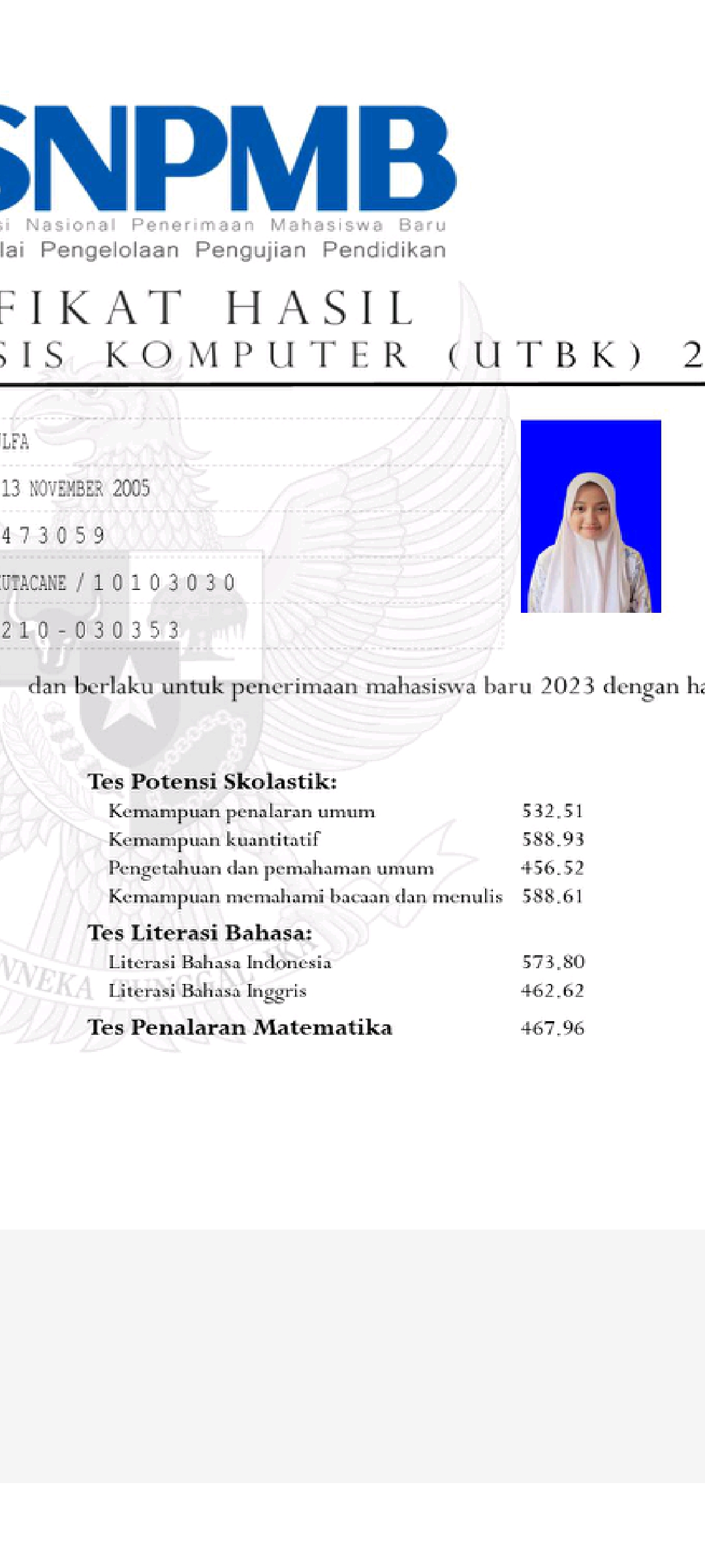 Skor UTBK Tahun 2023